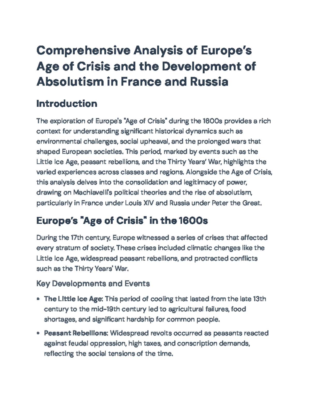 Analysis of Europe's Age of Crisis: Absolutism in France & Russia ...