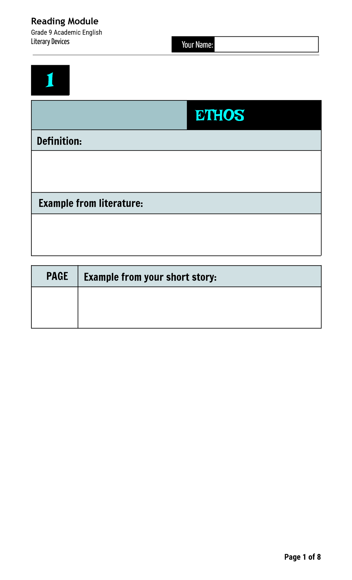 Literary Devices [Ethos Pathos Logos] - Short Fiction - Grade 9 ...