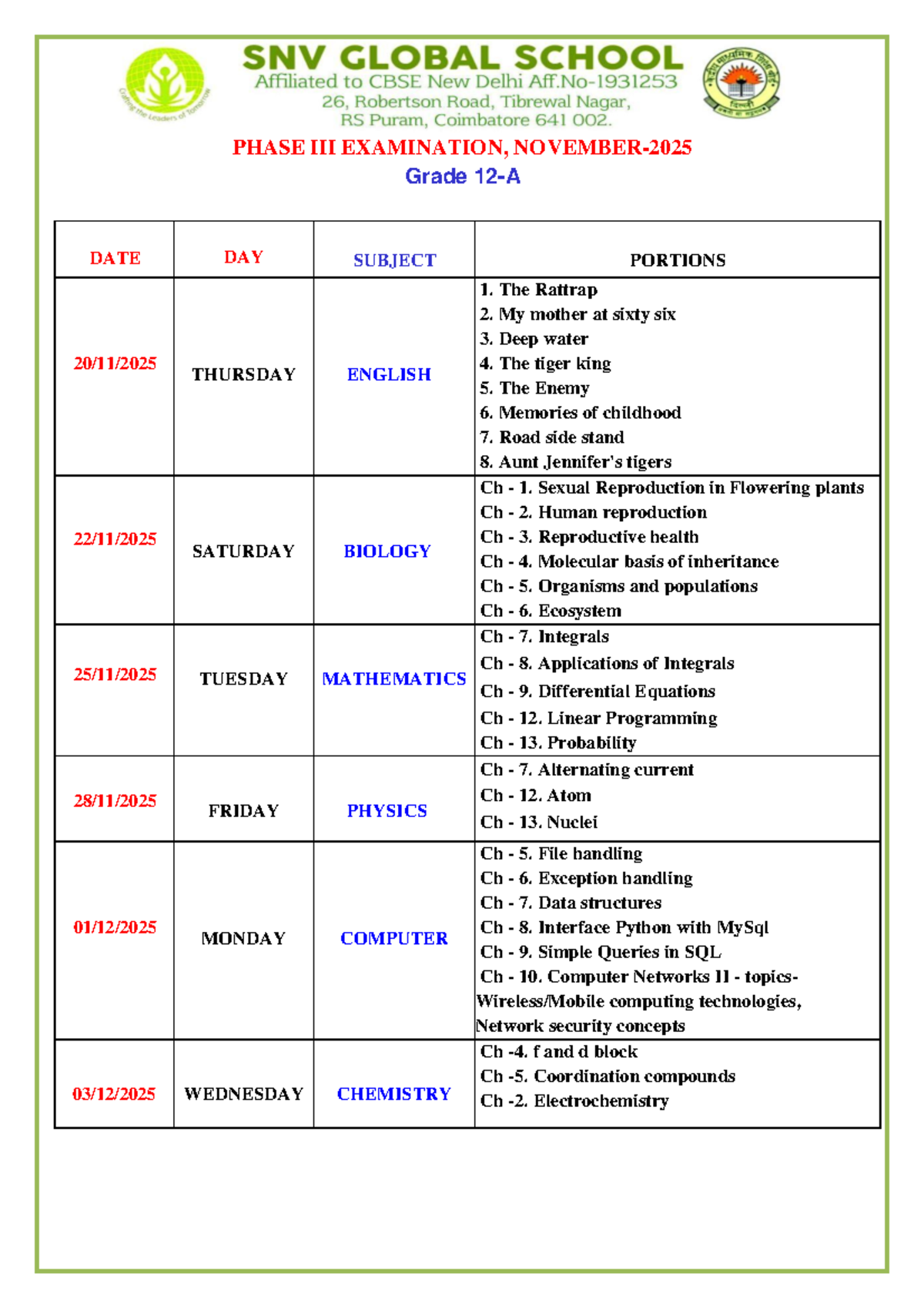 PHASE III EXAMINATION 2025: SUBJECT PORTIONS & SCHEDULE - Studocu