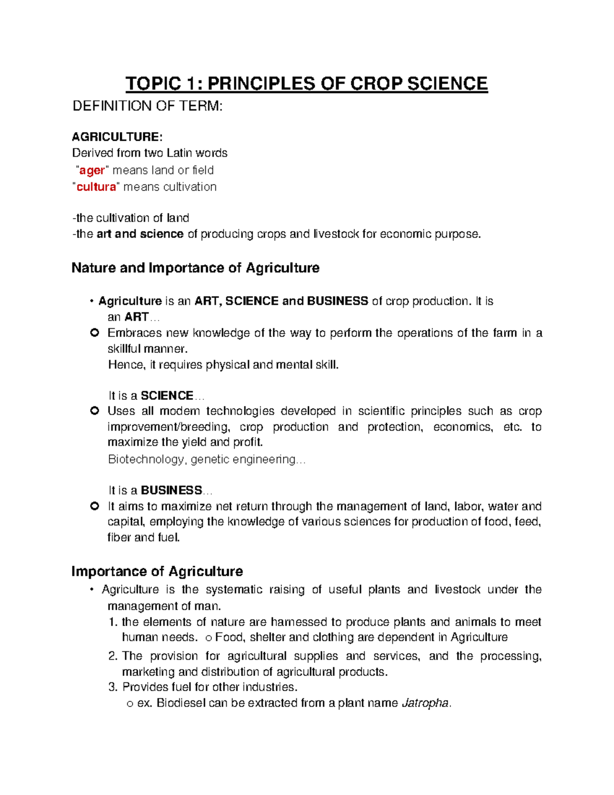 Crop Sci - Principles and Importance of Agriculture Review Guide - Studocu