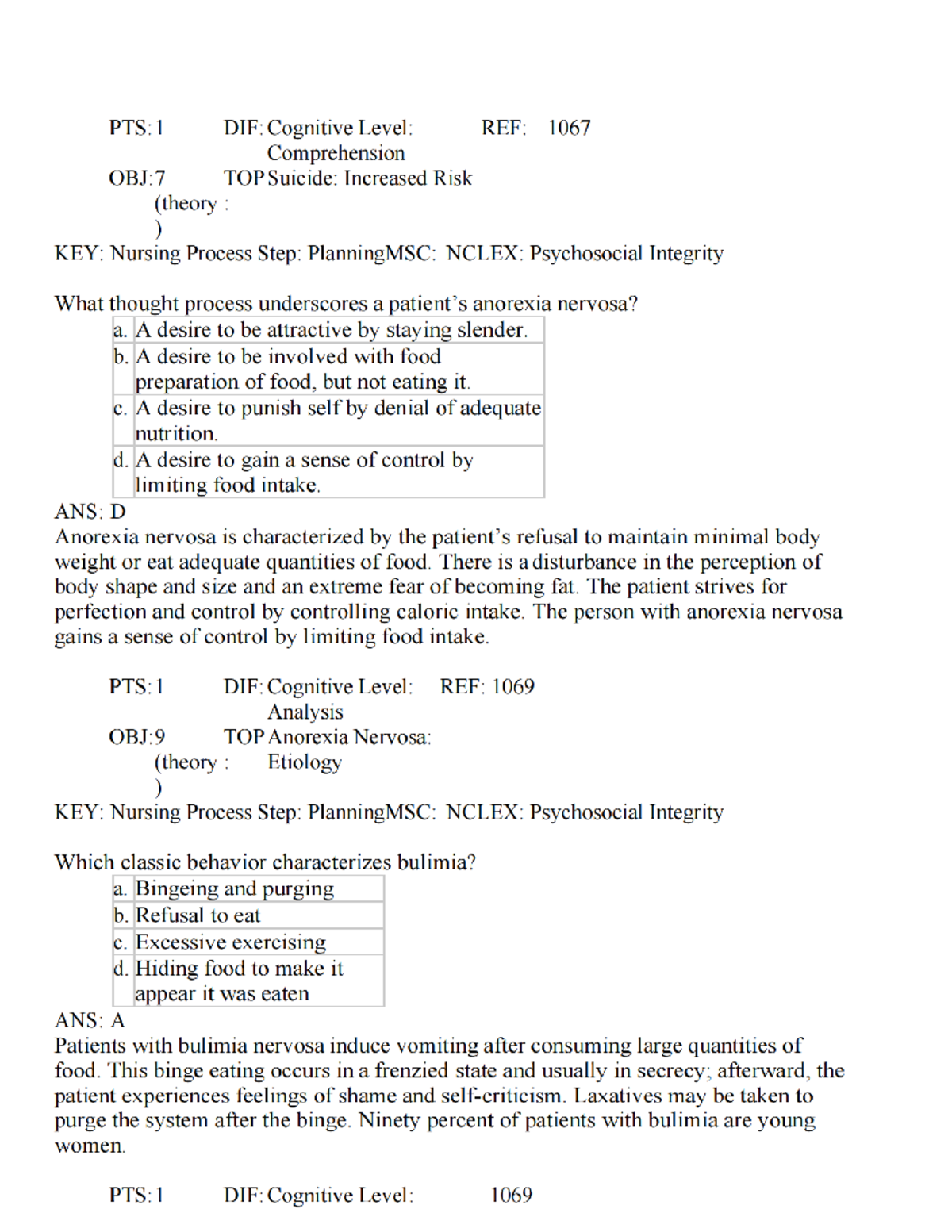 Test Bank for Medical Surgical Nursing 5th Ed: Anorexia & Bulimia ...