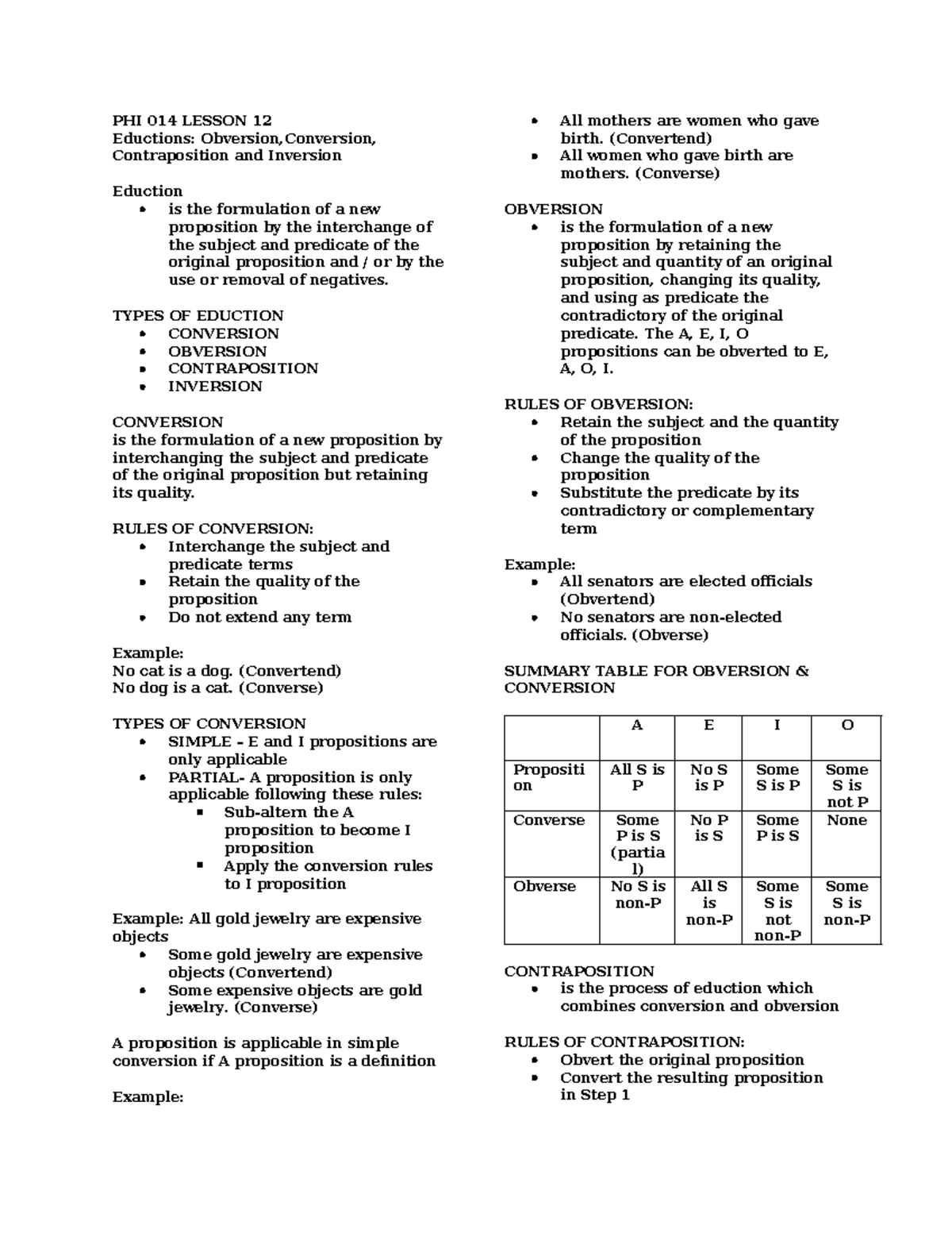 PHI 014 Lesson 12-16: Eduction, Syllogism, and Logical Rules - Studocu