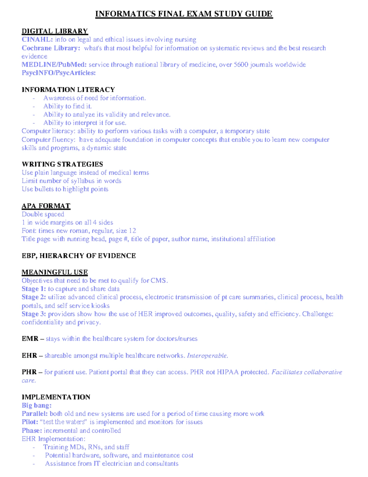 IT-610 Informatics Final Exam Study Guide: Key Concepts & Benefits - Studocu