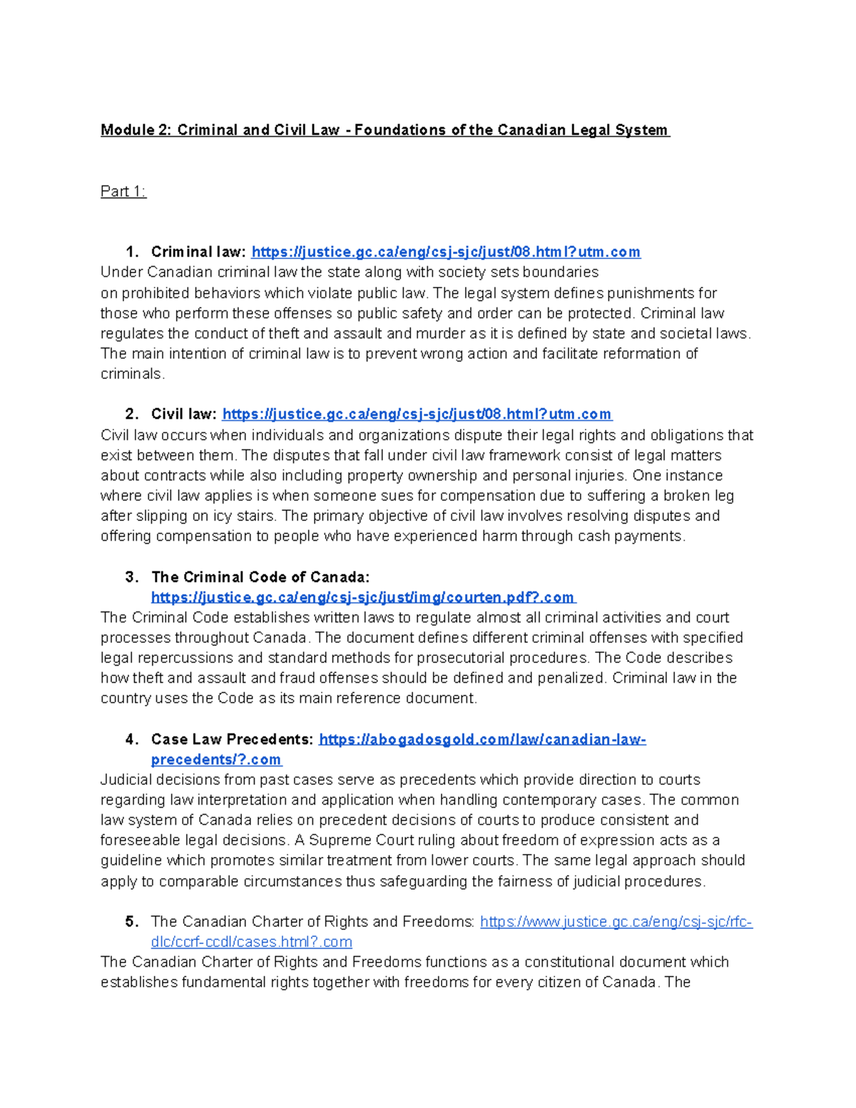 Module 2: Criminal & Civil Law in the Canadian Legal System - Studocu