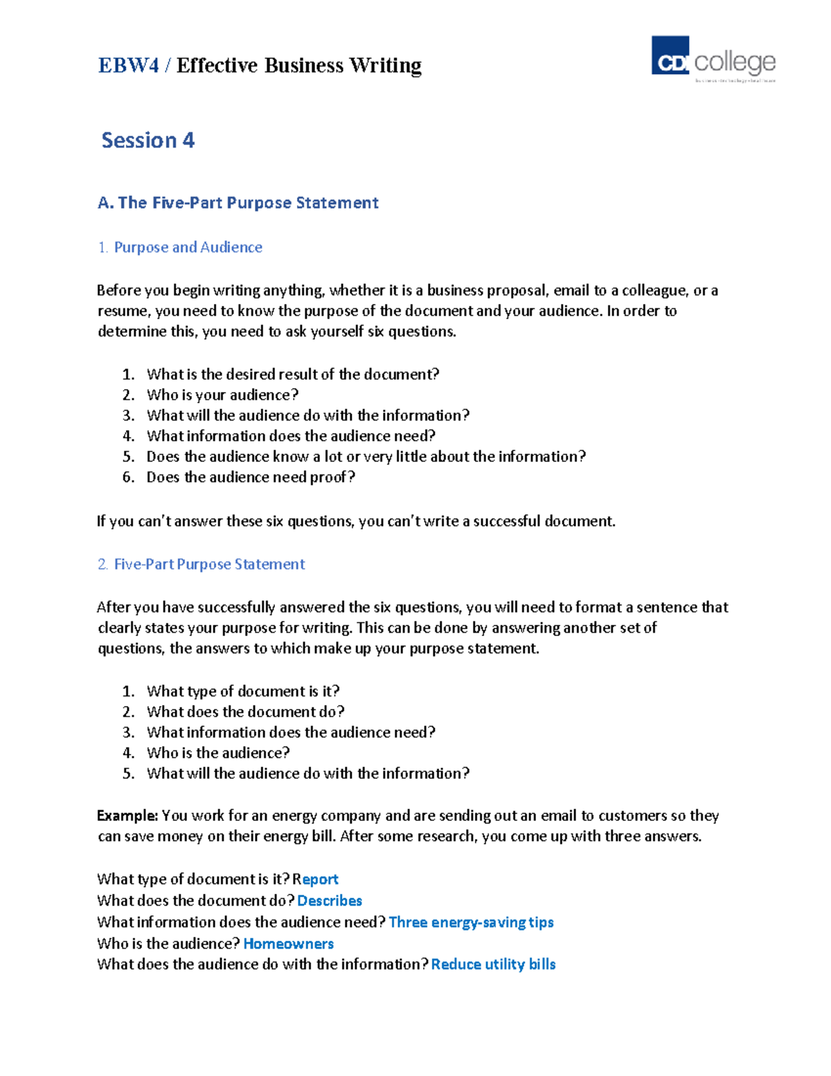 EBW4 Effective Business Writing Session 4 Handout 2023-08-09 - Studocu