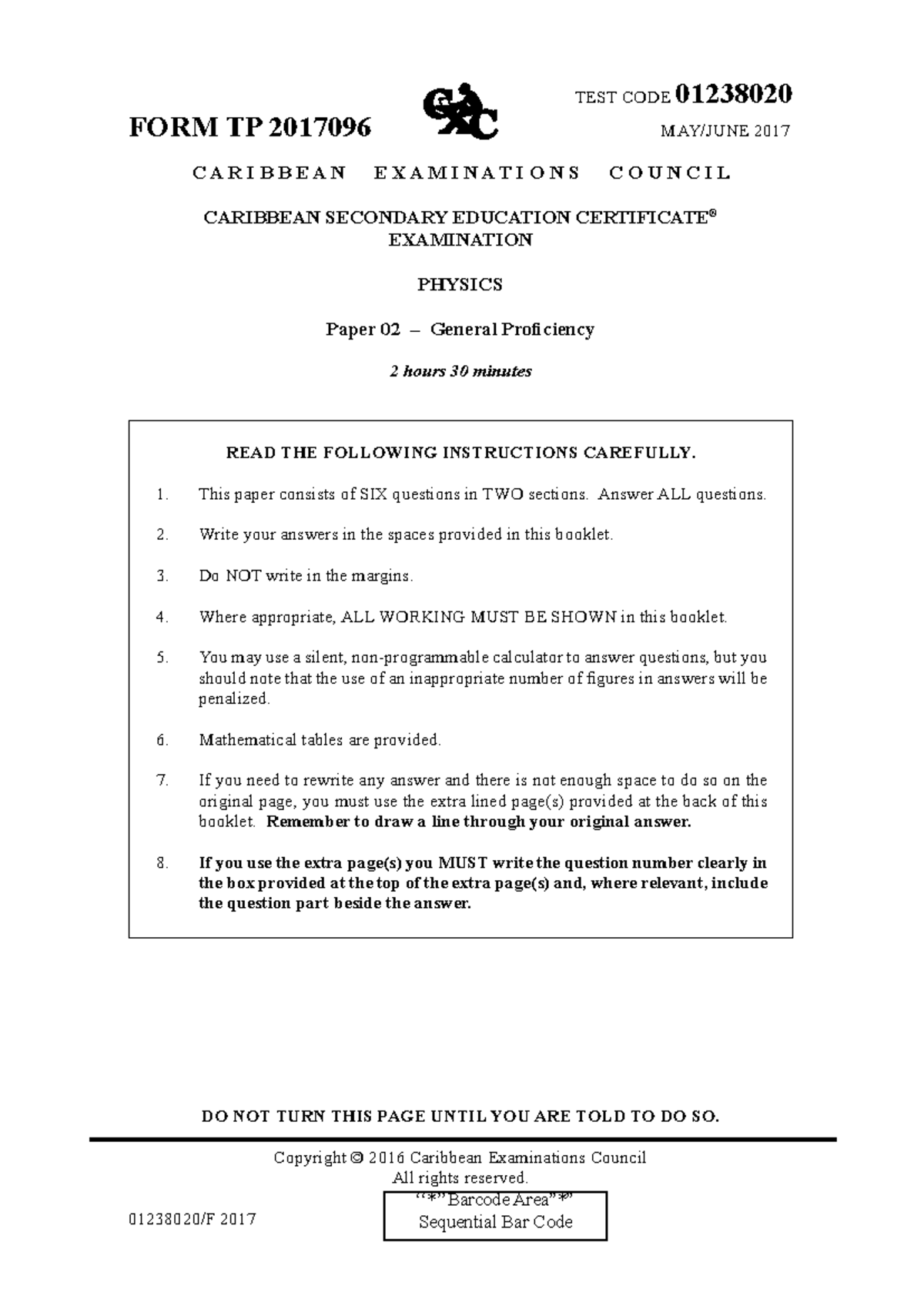 CSEC Physics P2 2017 - General Proficiency Past Paper Analysis - Studocu