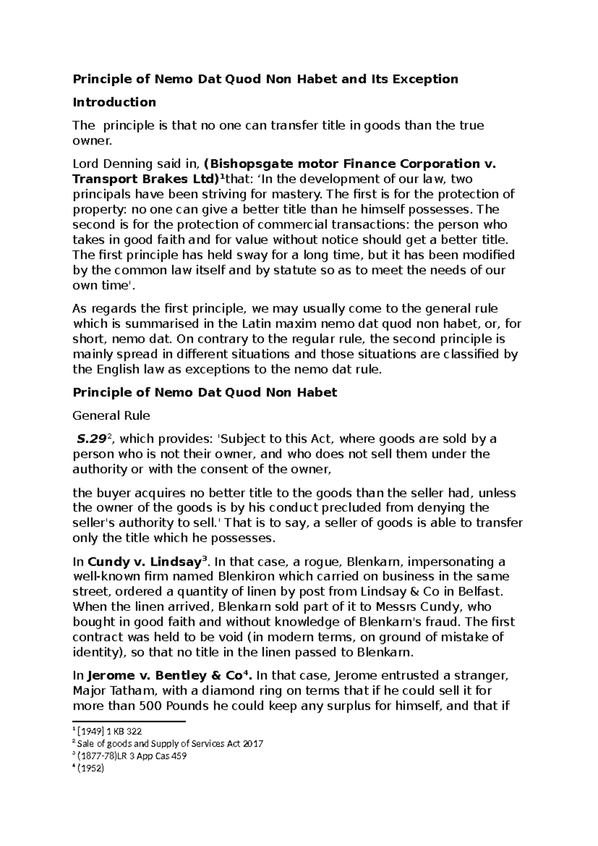 Principle of Nemo Dat Quod Non Habet: Key Case Studies & Exceptions - Studocu