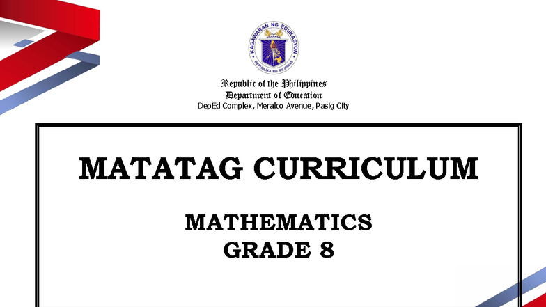 Revised K-12 Curriculum Guide: Math 8 Content Standards - Studocu