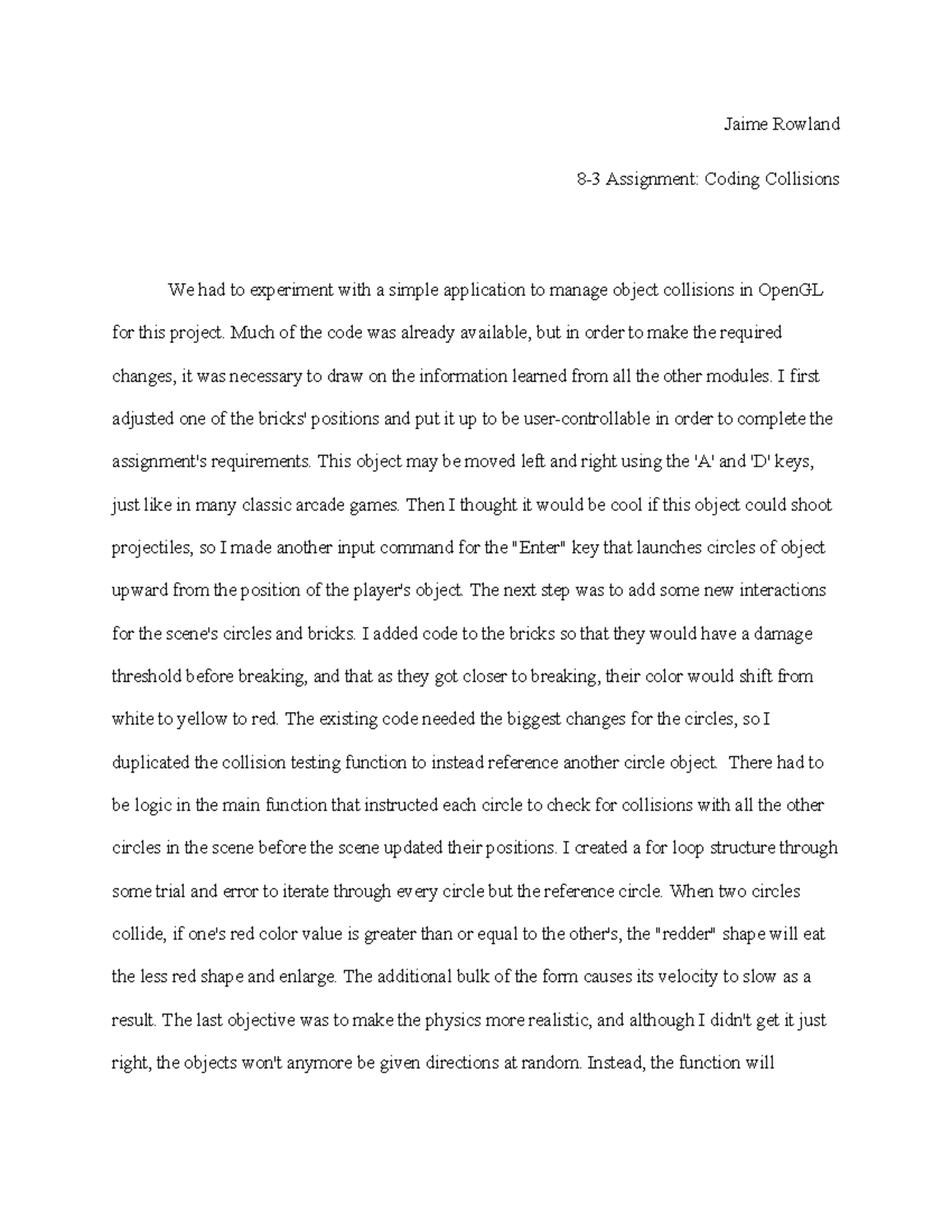 Cs 330 8 3 Assignment Enhancements In Object Collision Handling Studocu