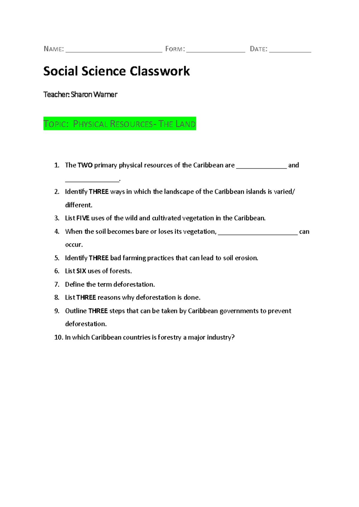 Social Science Classwork: The Land Assignment - SSc 101 - Studocu