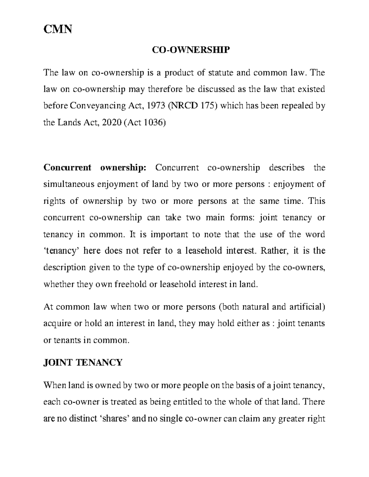 CO-Ownership PN - An Overview of Joint Tenancy and Tenancy in Common ...