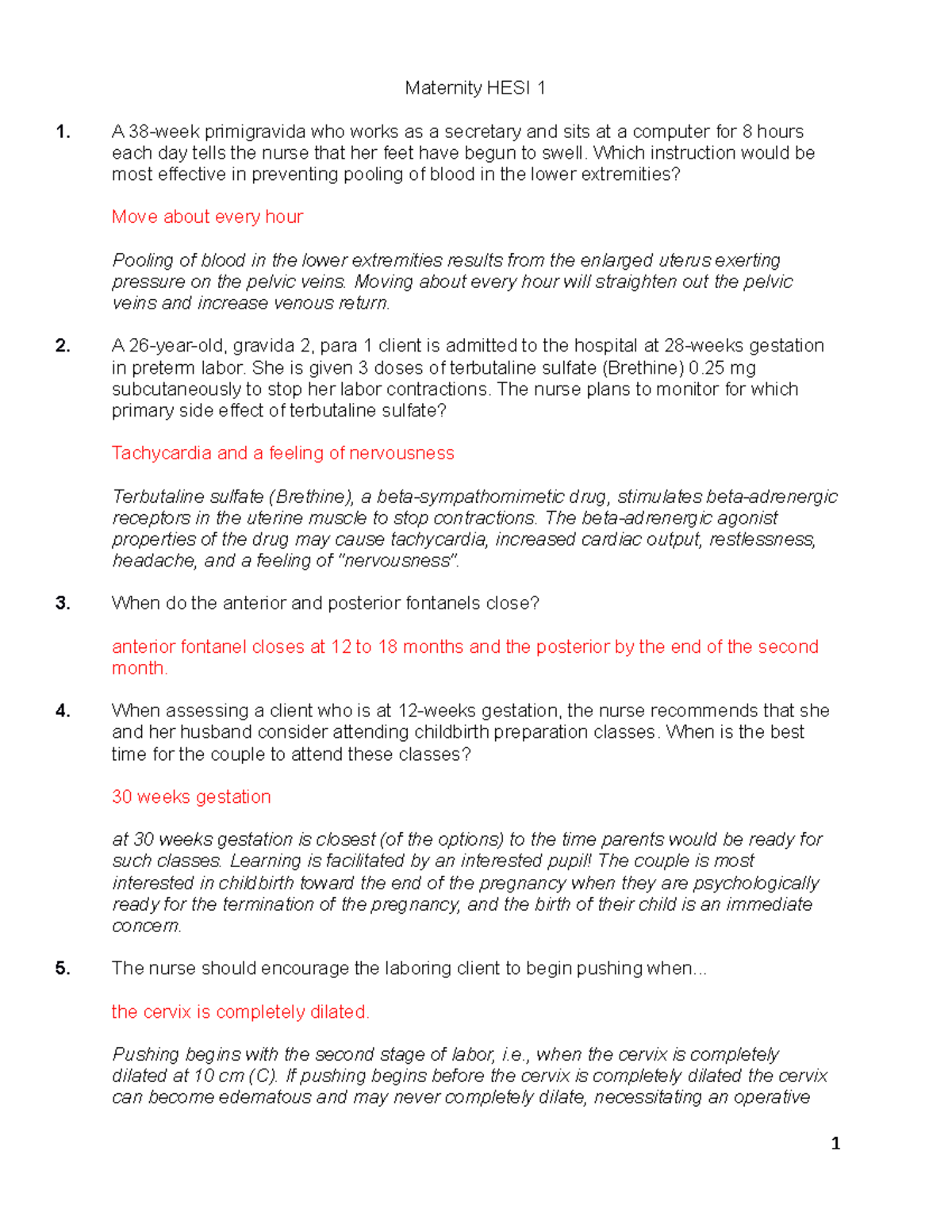 Maternity HESI 2020 - Comprehensive Study Notes for Nursing Students ...