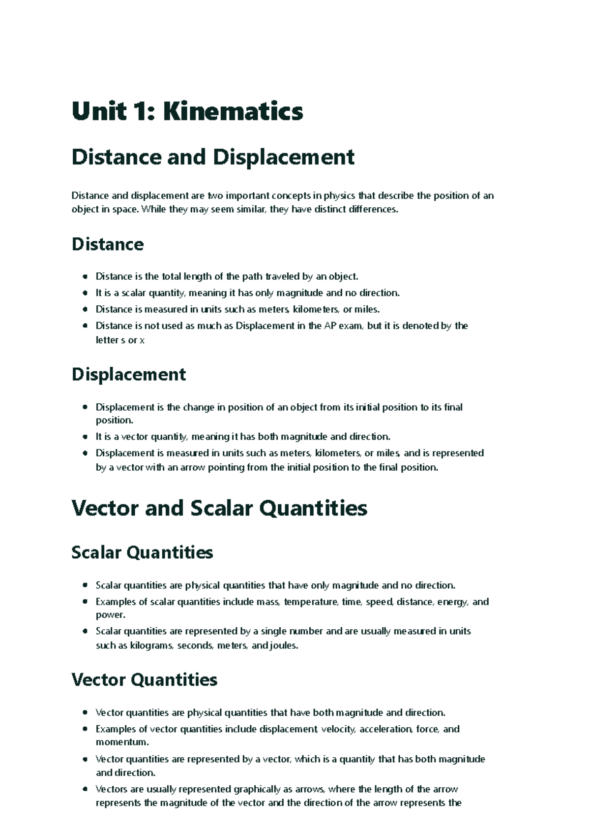 AP Physics 1 – Unit 1: Kinematics Concepts and Equations - Unit 1 ...
