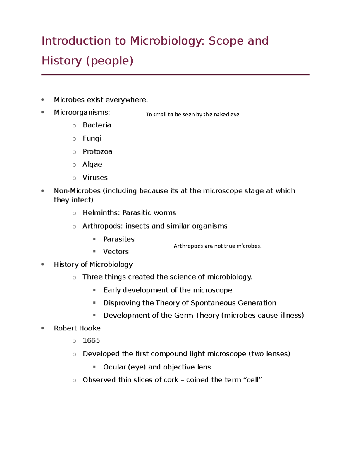 Intro to Microbiology: Historical Developments and Key Figures - Studocu