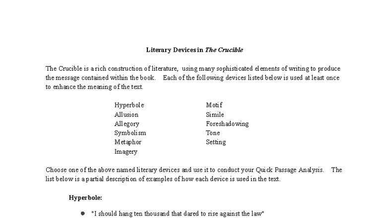 Literary Devices Analysis in The Crucible (ENG101) - Studocu
