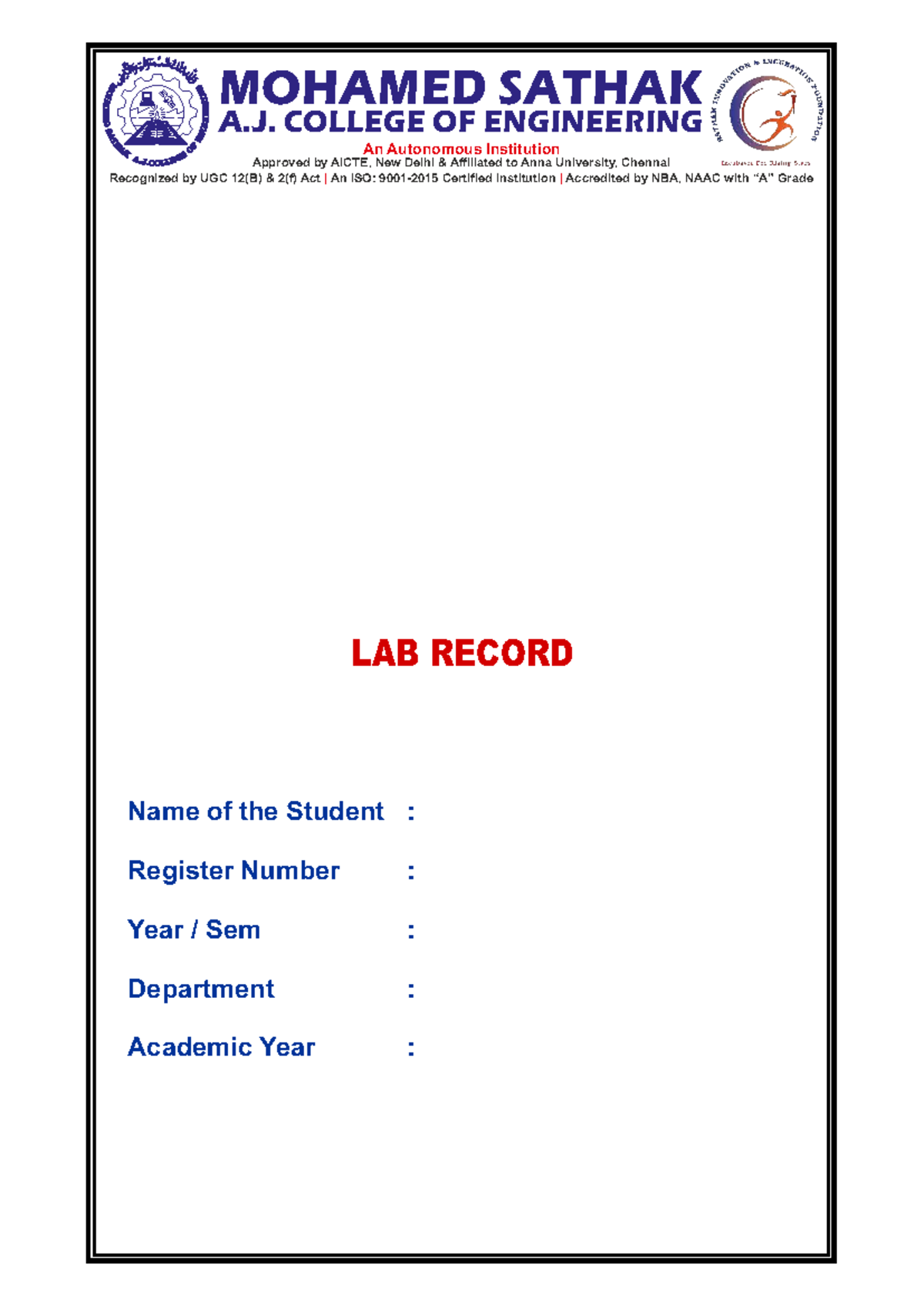 Lab Record Guidelines for Engineering Students - MOHAMED SATHAK A.J ...
