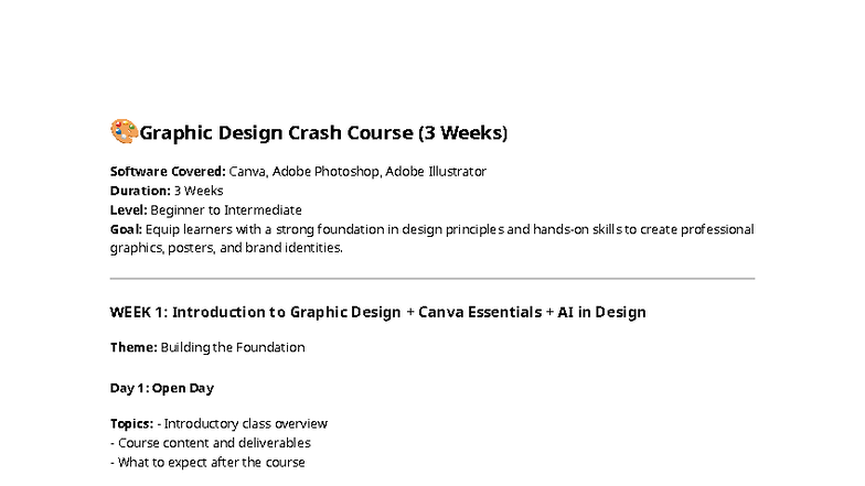 Graphic Design Course Outline (3 Weeks) - Canva, Photoshop, Illustrator ...