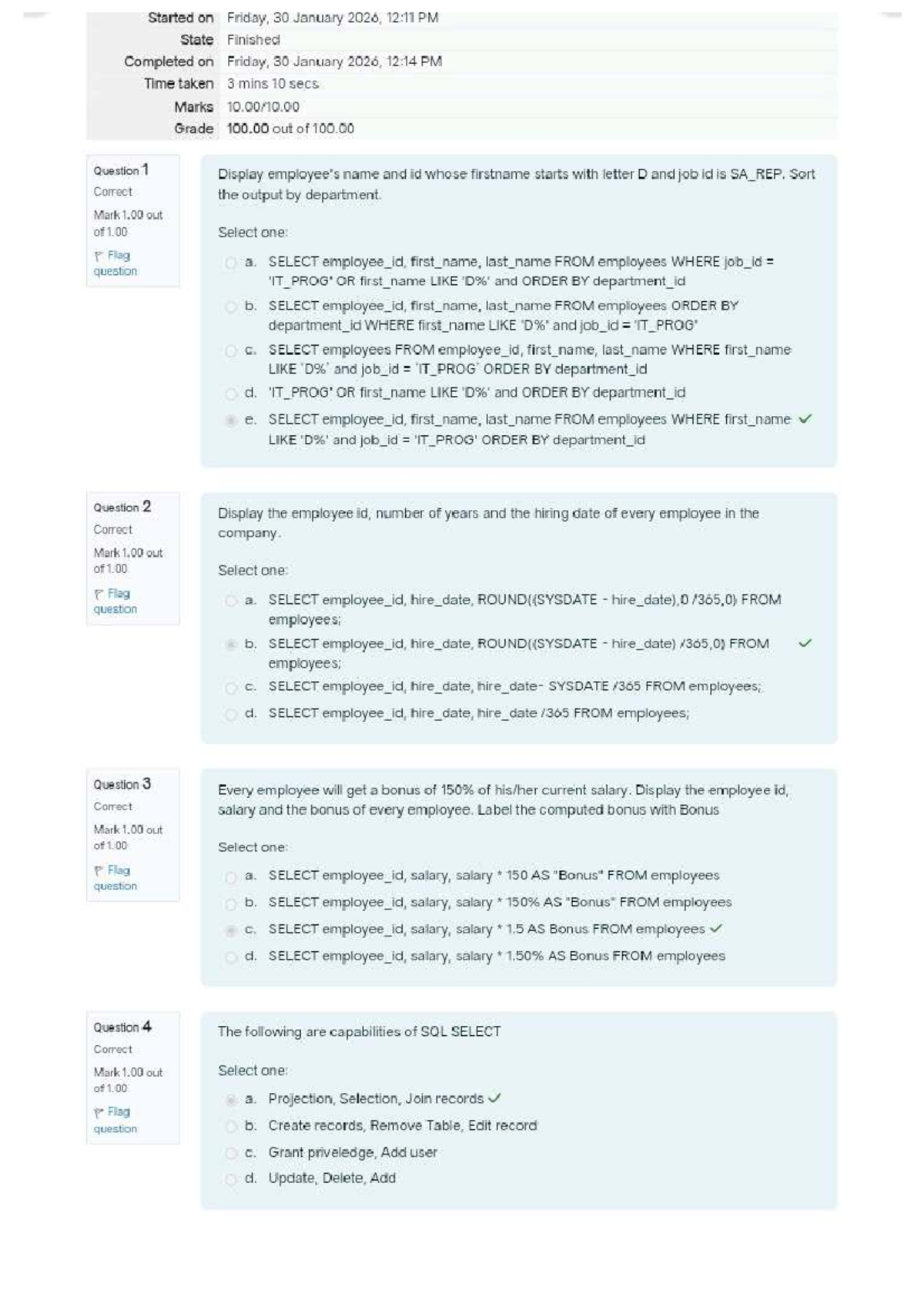 Programming - Quiz on SQL Queries and Employee Data Analysis - Studocu