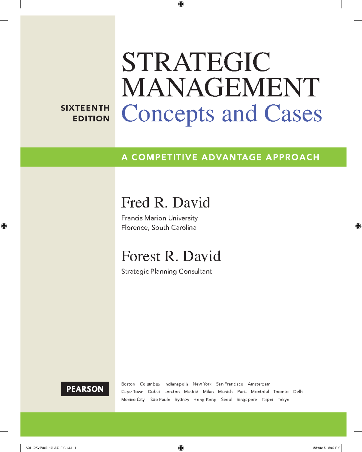 Strategic Management Concepts and Cases - 16th Edition Overview - Studocu