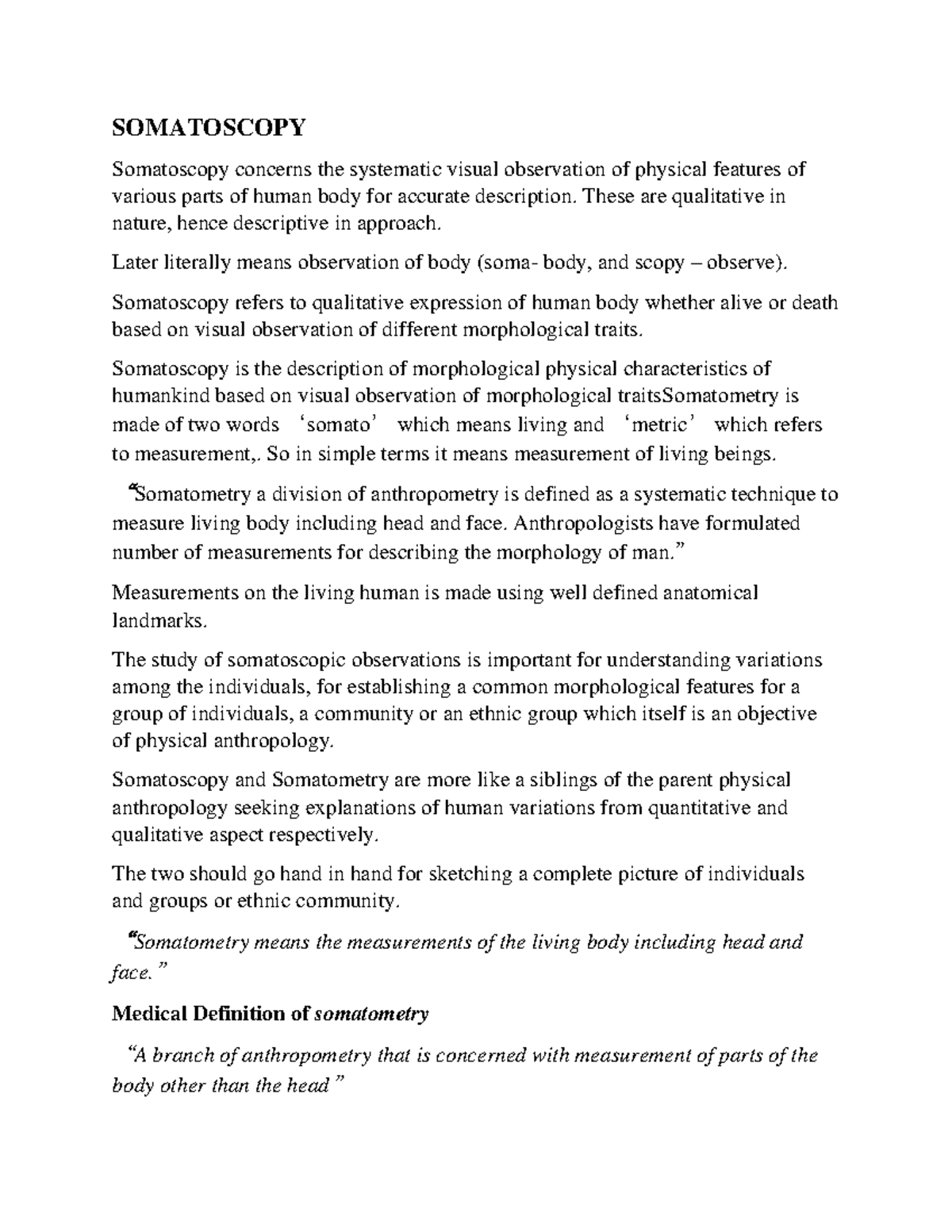 Somatoscopy Lecture Notes: Systematic Observation of Physical Traits ...