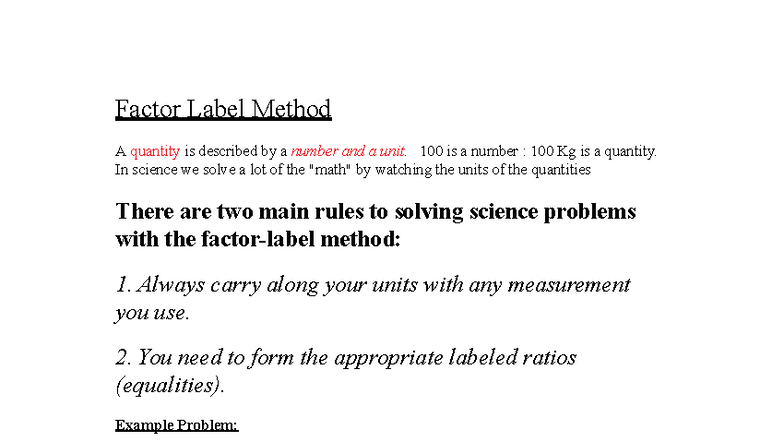 01 - Factor Label Method: Understanding Unit Conversion Techniques ...