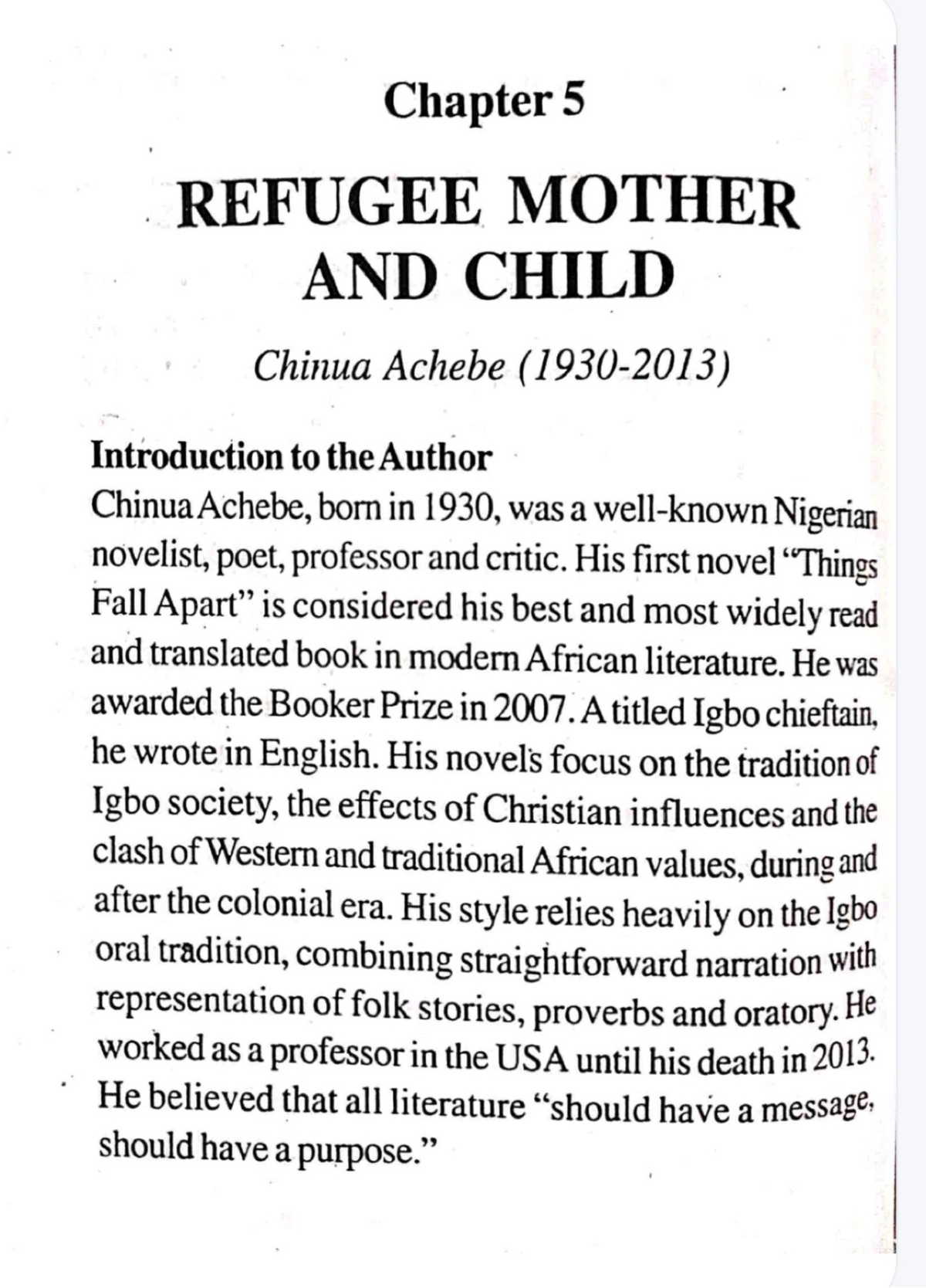 Refugee Mother and Child - Chapter 5 REFUGEE MOTHER AND CHILD Chinua ...