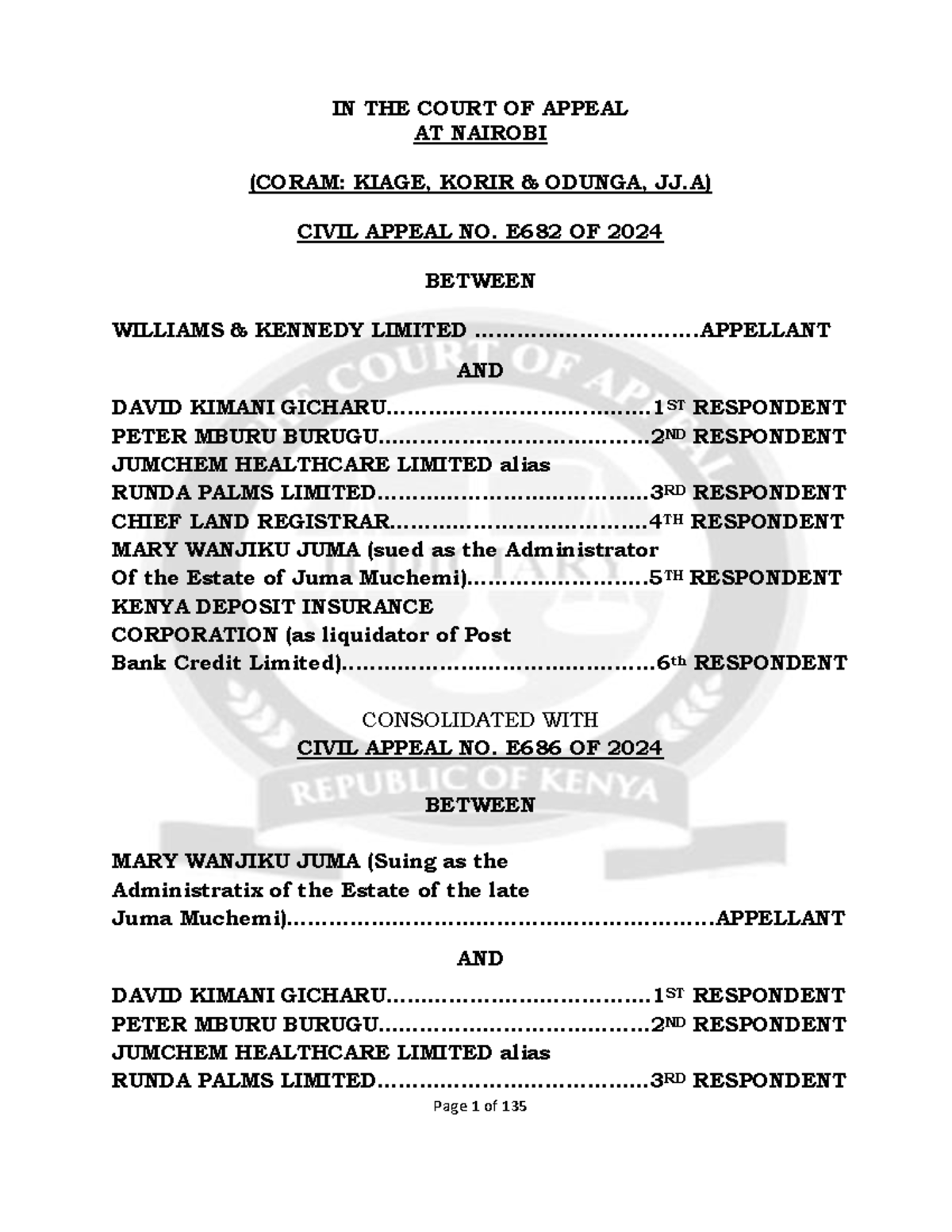 Civil Appeal No. E682 of 2024: Consolidated Cases Overview - Studocu