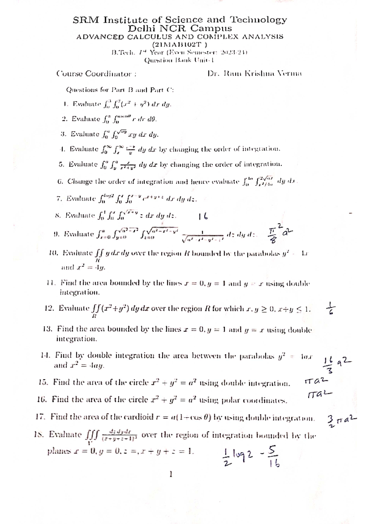 MATHS CALCULUS - SRM Institute of Science and Technology Delhi NCR ...