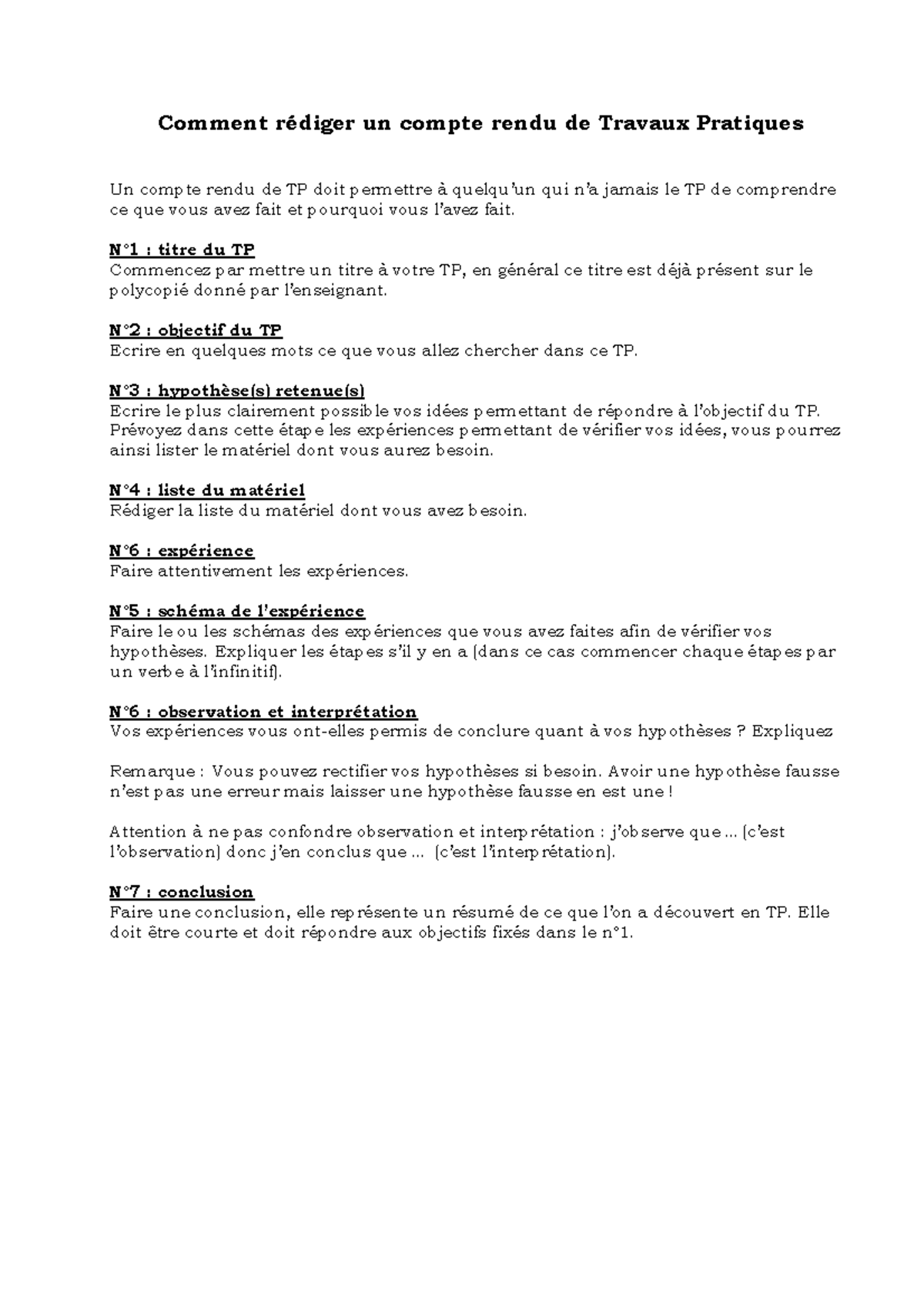 Rédaction d'un Compte Rendu de TP: Guide Complet et Méthodologique - Studocu