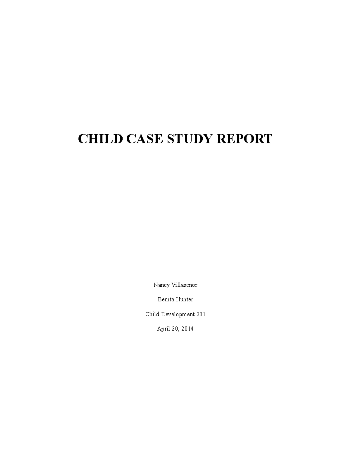 Child Development 201: Case Study Report on Josue's Development - Studocu