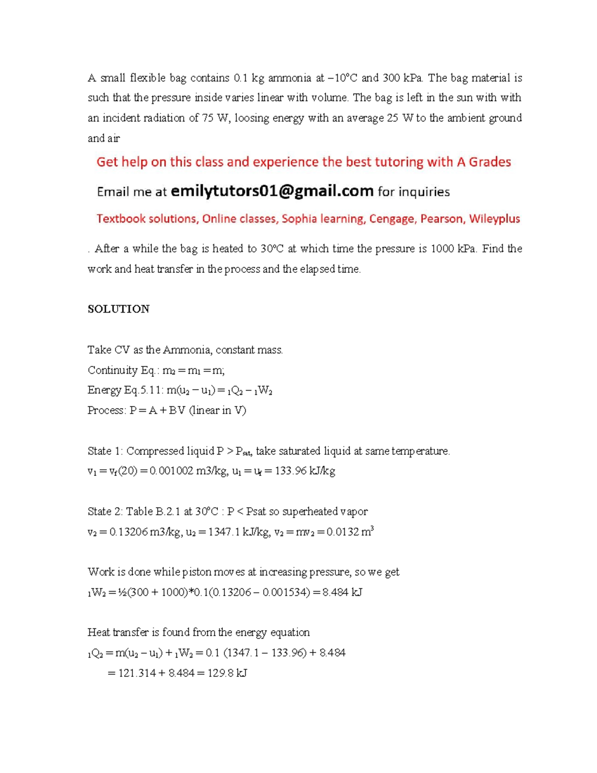 Thermodynamics Case Study: Ammonia Bag Heating Process Analysis - Studocu
