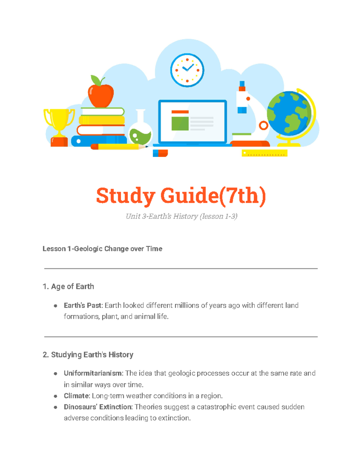7th Grade Study Guide: Earth's History, Geologic Change & Dating ...