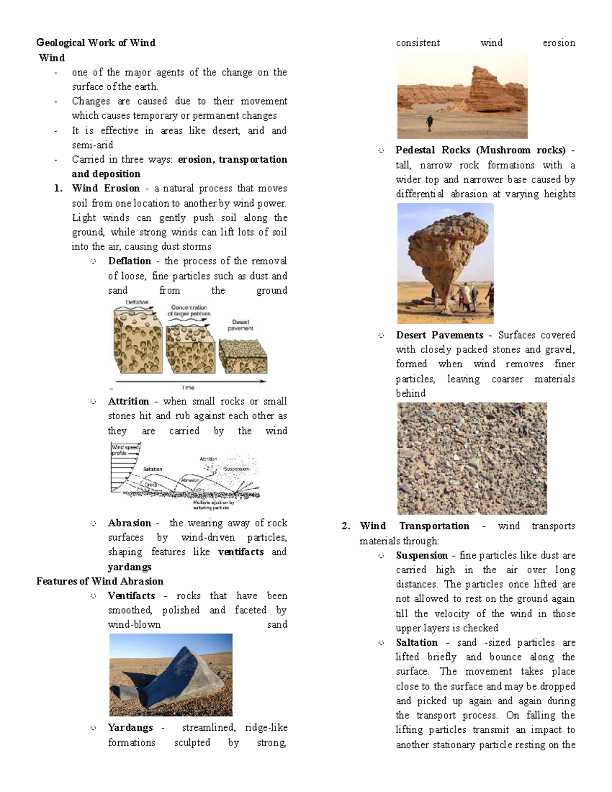 GEO Unit Test - Finals - Geological Work - Geological Work of Wind Wind ...