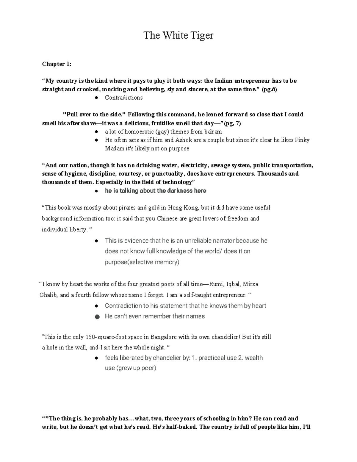 The White Tiger: Chapter 1 Analysis and Key Themes - Studocu