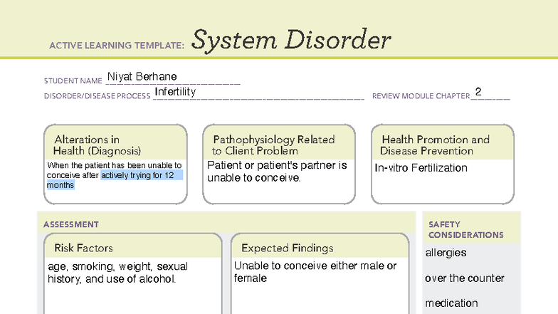 Active Learning Template: Infertility Pathophysiology & Care A11 - Studocu