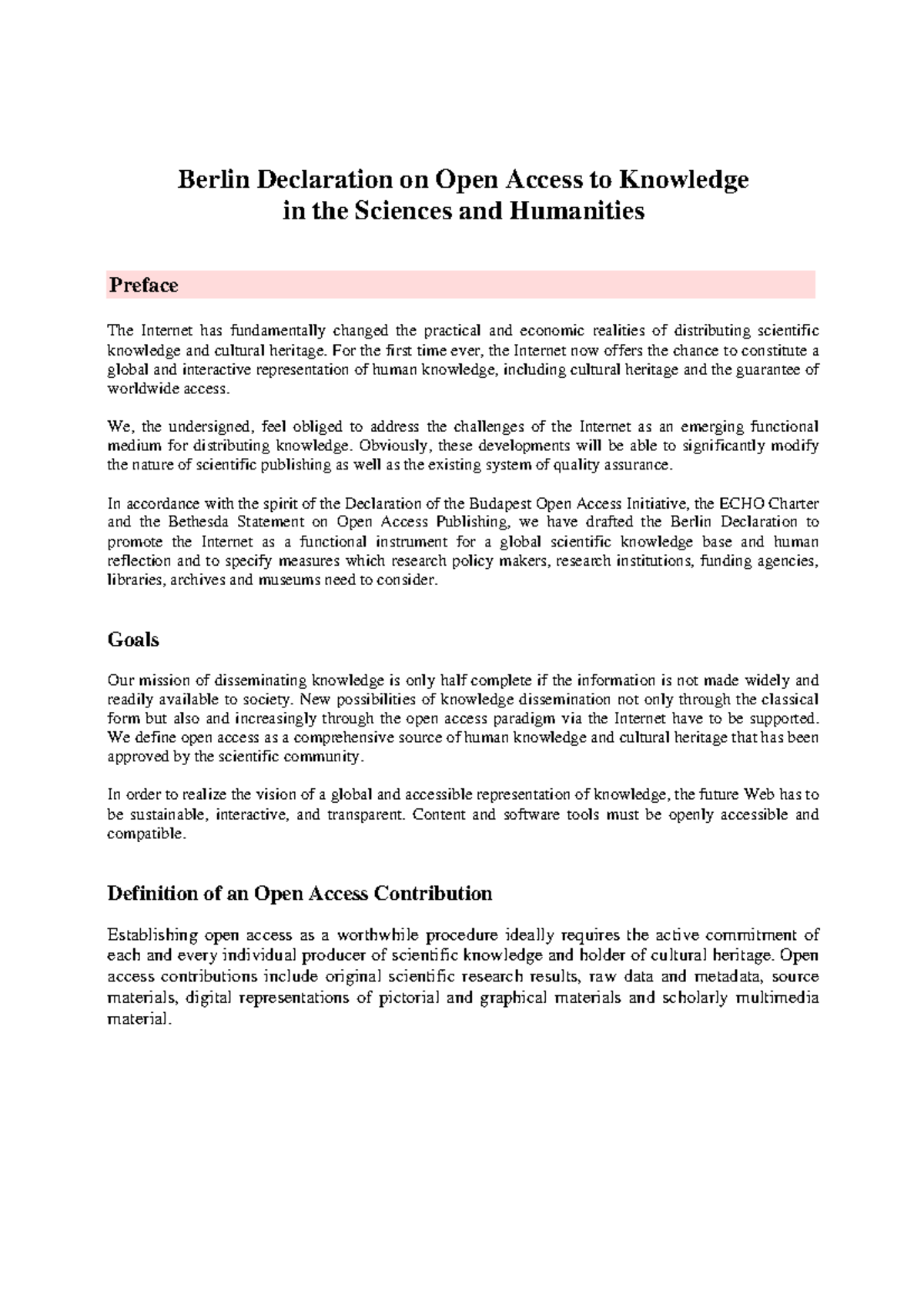Berlin Declaration on Open Access to Knowledge in Sciences and ...