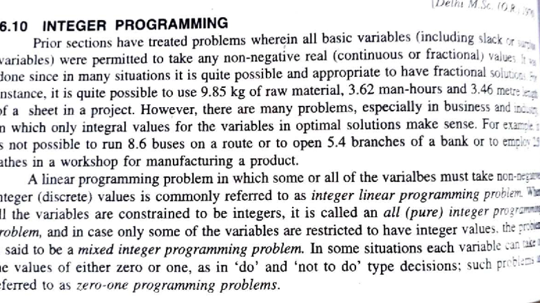 Integer Programming Concepts and Techniques - M.SC. 6.10 - Studocu