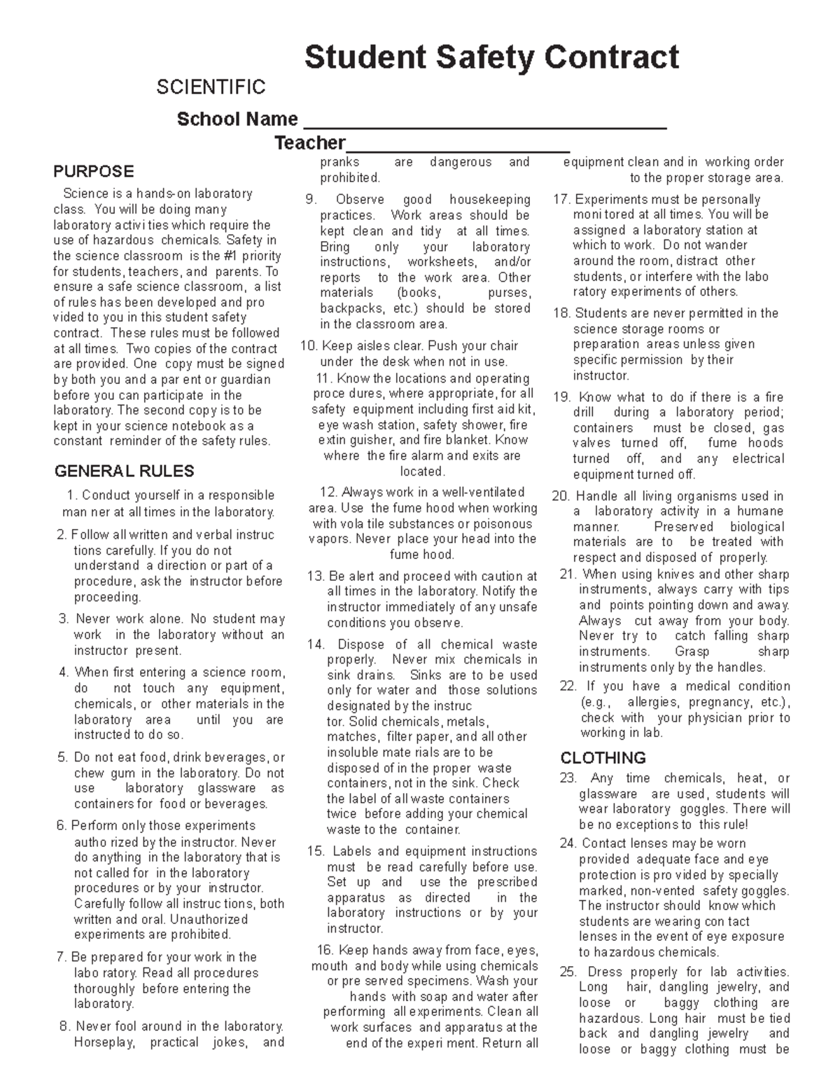 Student Safety Contract for Science Lab (FLYNN SCIENCE) - Studocu