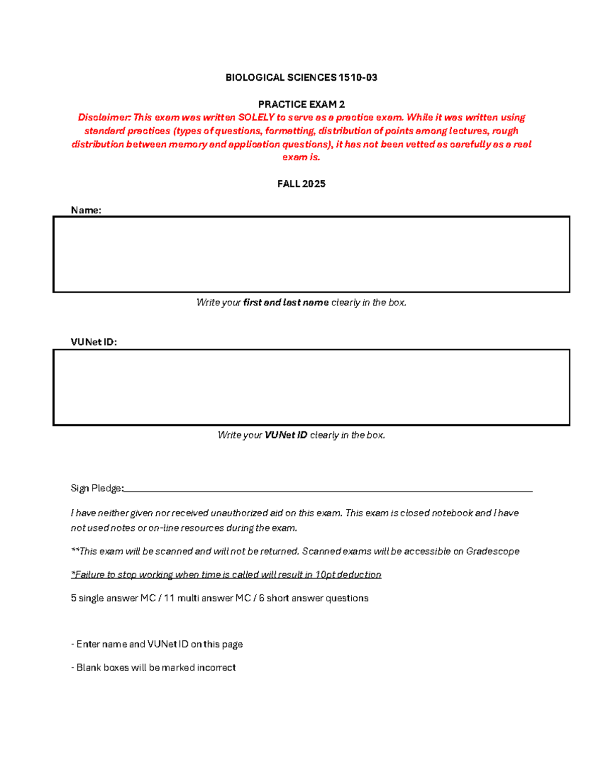 BIO 2025 Practice Exam 2: Biological Sciences Review - Studocu