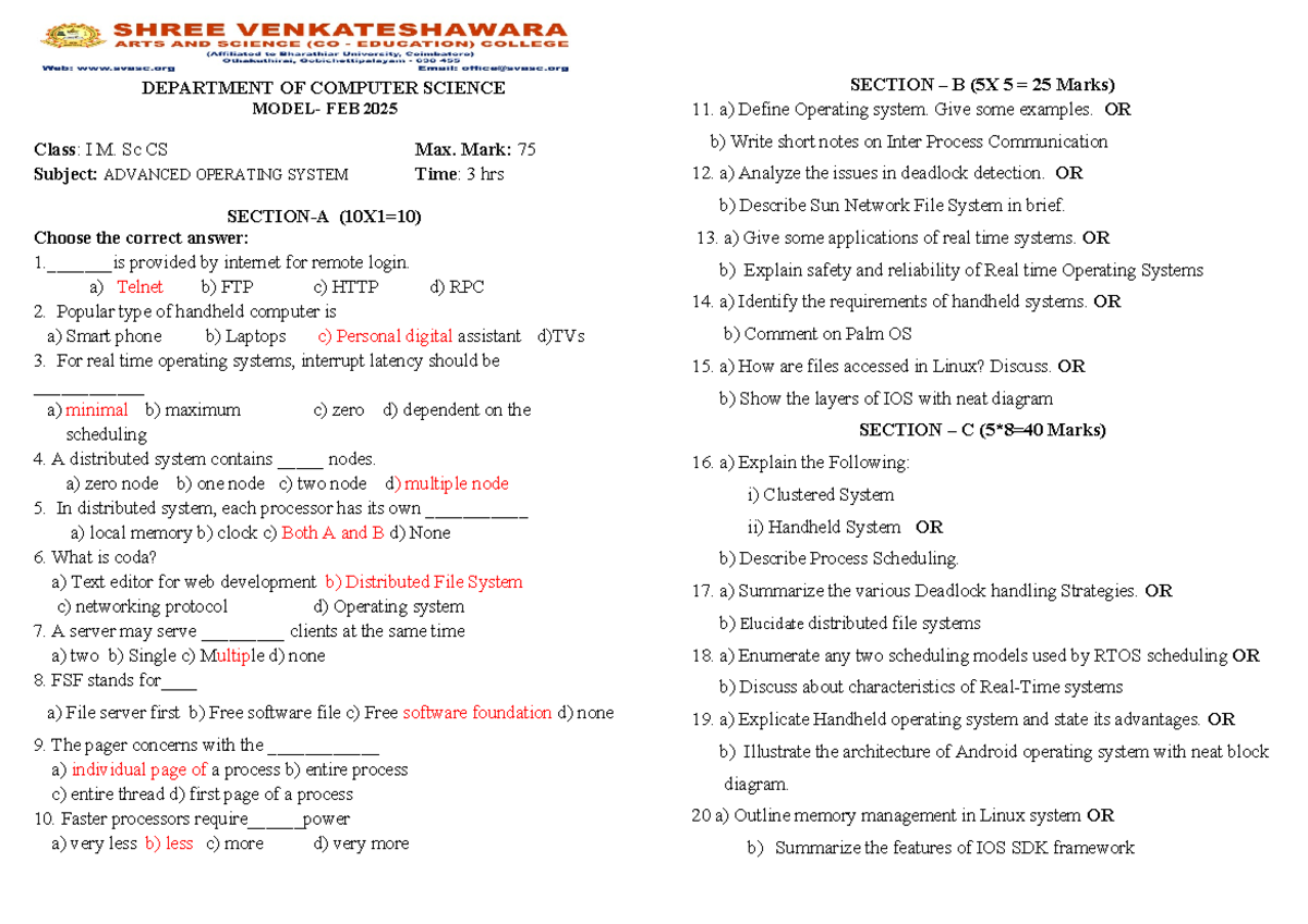 Advanced Operating Systems (AOS) Model - I M. Sc CS Exam Prep Notes ...