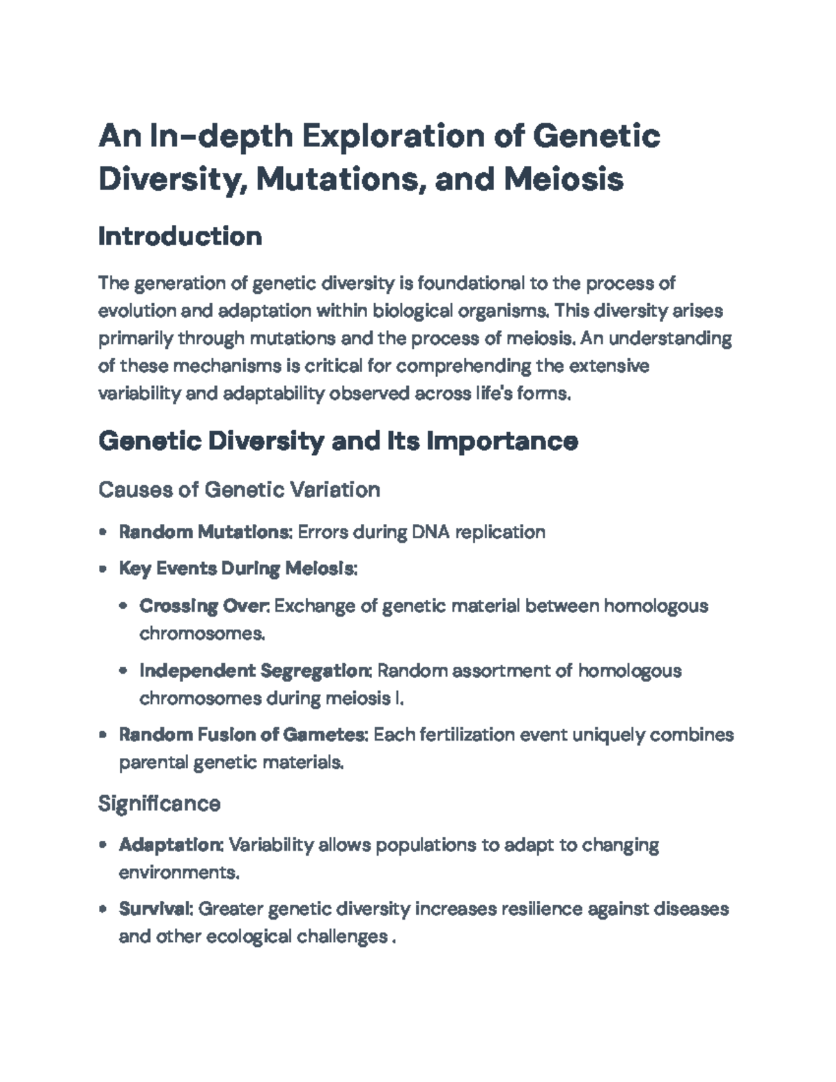 Genetic Diversity, Mutations, and Meiosis: An In-Depth Overview - An In ...