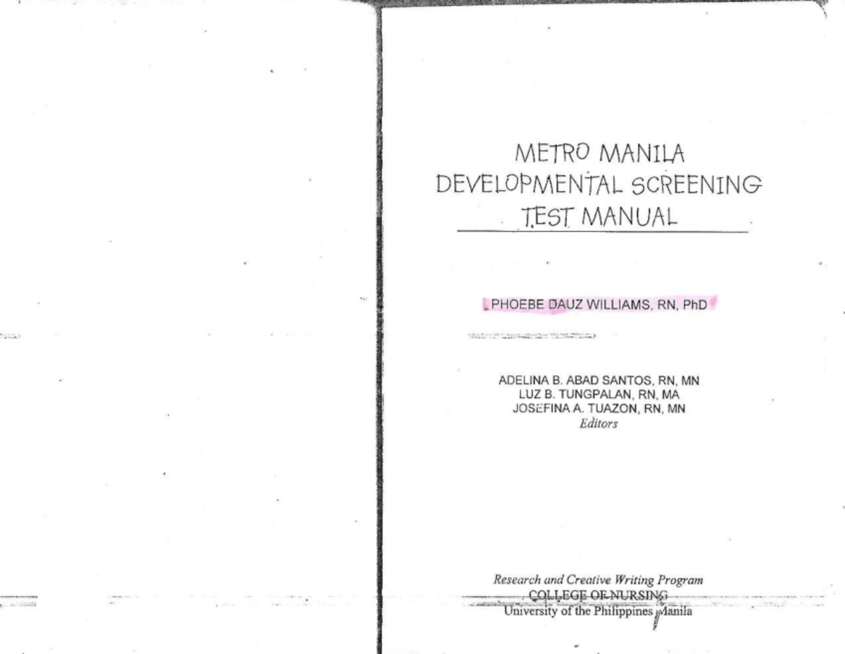 MMDST Manual: Metro Manila Developmental Screening Test Guide - Studocu