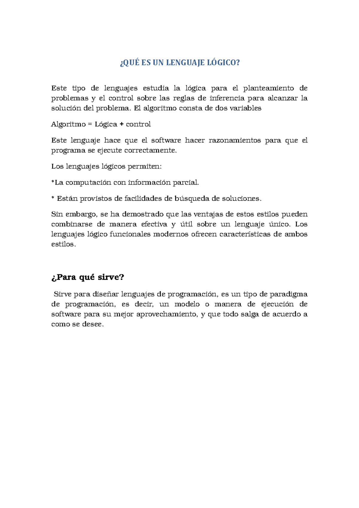 Resumen del Lenguaje Lógico y sus Aplicaciones en Programación - Studocu