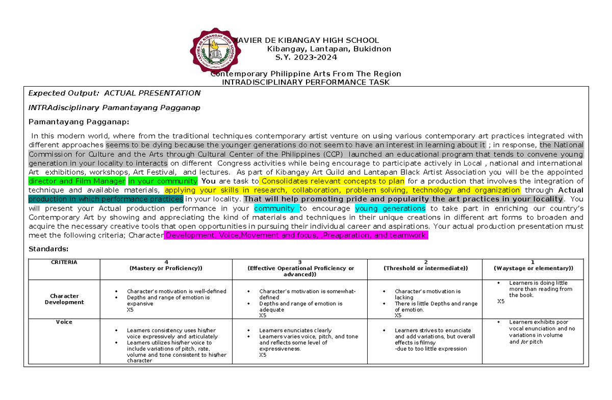 Contemporary Philippine arts performance task (INTRA) final presentation guide - Studocu