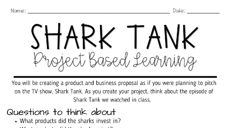 SHARK TANK PBL Project-1: Create Your Business Proposal and Pitch - Studocu