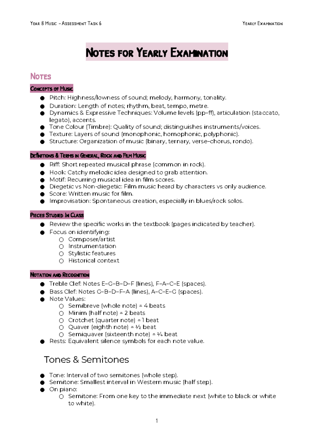 8MUS - Year 8 Music Yearly Exam Study Notes - Studocu