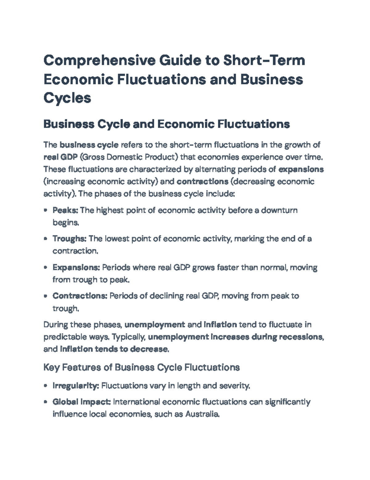 Comprehensive Overview of Economic Fluctuations & Business Cycles (ECO ...