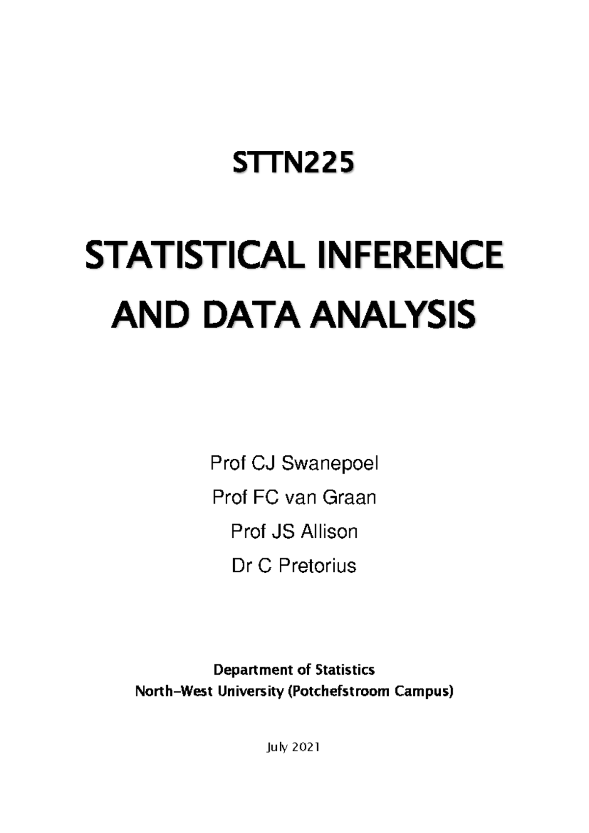 STTN225 Statistical Inference Class Notes - 4th Edition 2021 - Studocu