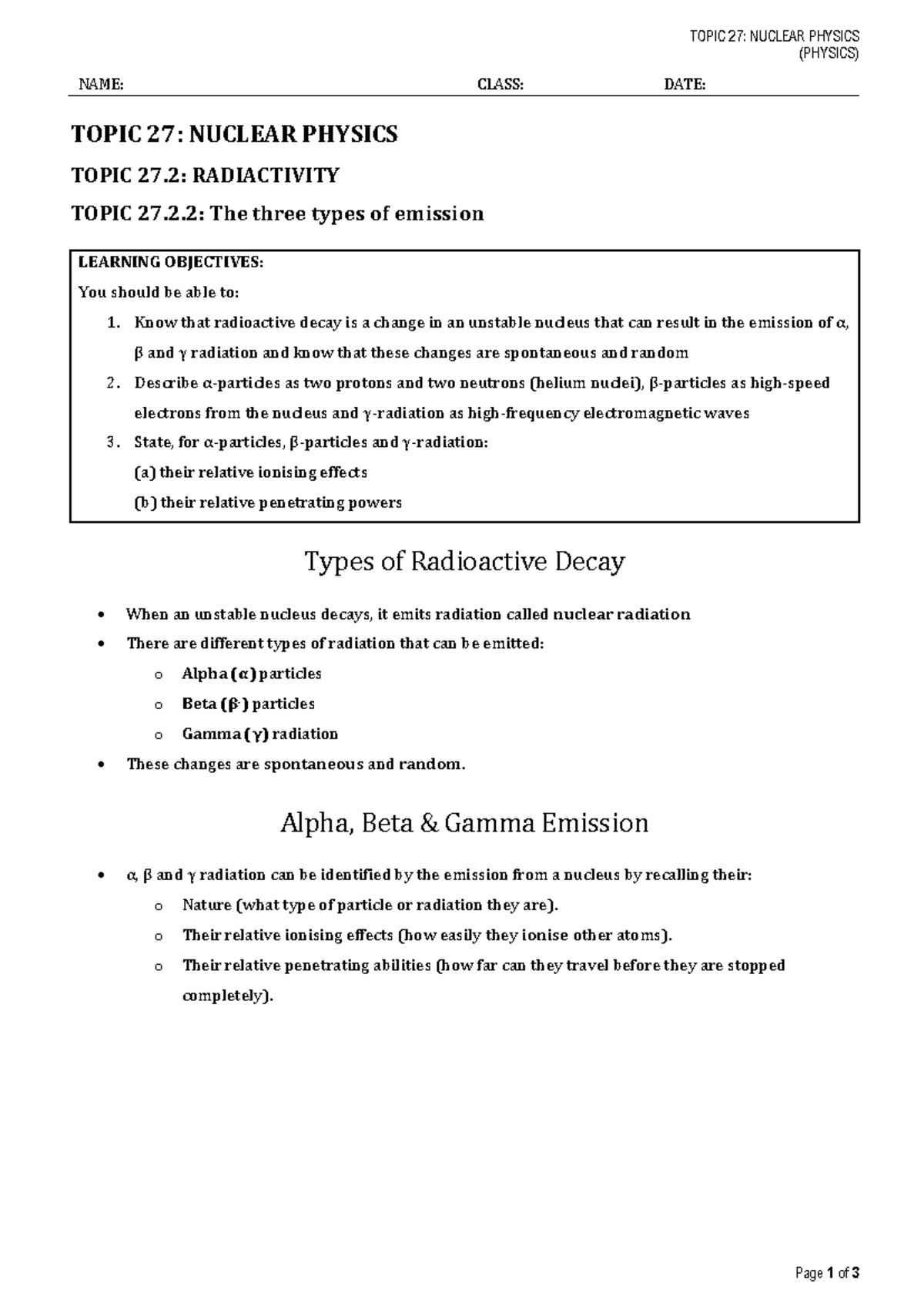 Topic 27: Nuclear Physics - Radioactivity Overview (PHYSICS) - Studocu