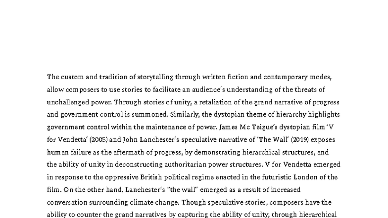 Exploring Dystopian Narratives: Power and Unity in English Essay - Studocu